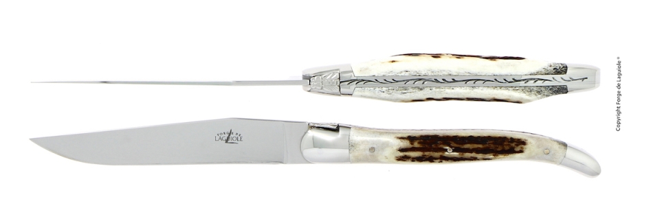 To kniver, skaft av hjortegevir, polert, Tradition - Forge de Laguiole ...